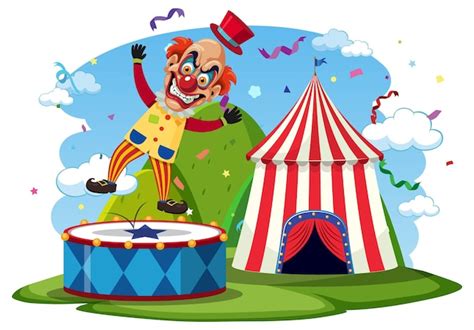Payaso Espeluznante Con Fondo De Carpa De Circo Vector Premium