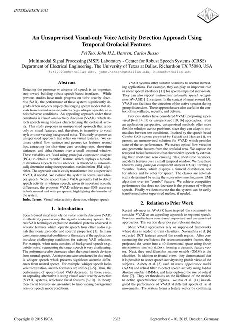 Pdf An Unsupervised Visual Only Voice Activity Detection Approach