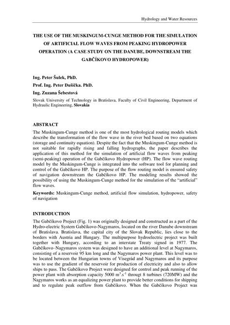 Pdf The Use Of The Muskingum Cunge Method For The Simulation Of