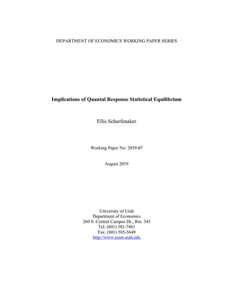 Pdf Implications Of Quantal Response Statistical Equilibrium