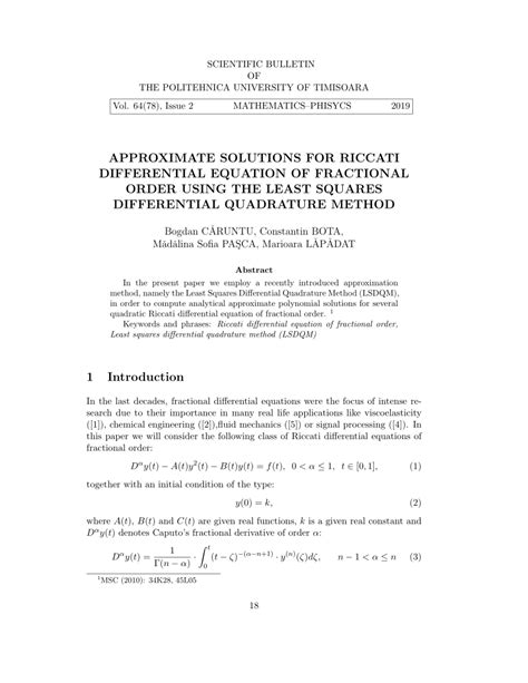 Pdf Approximate Solutions For Riccati Differential Equation Of Fractional Order Using The