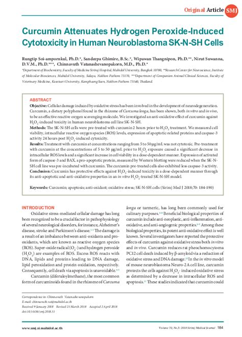 Pdf Curcumin Attenuates Hydrogen Peroxide Induced Cytotoxicity In