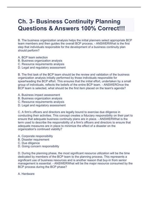 Ch 3 Business Continuity Planning Questions And Answers 100 Correct