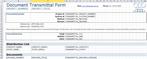 Transmittal MS Excel Template