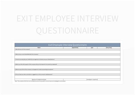 Exit Employee Interview Questionnaire Excel Template And Google Sheets File For Free Download