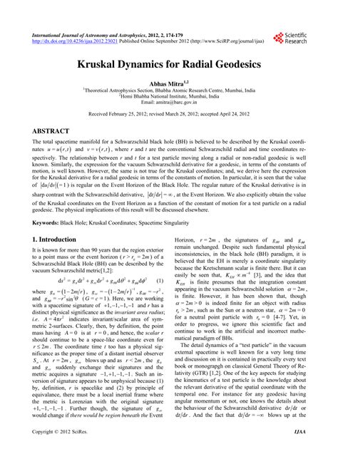 Pdf Kruskal Dynamics For Radial Geodesics