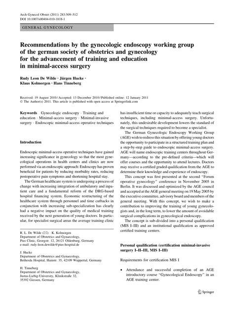 Pdf Recommendations By The Gynecologic Endoscopy Working Group Of The German Society Of