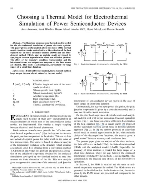 Pdf Choosing A Thermal Model For Electrothermal Simulation Of Power Semiconductor Devices
