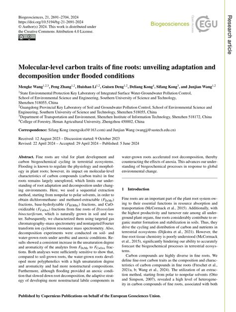 PDF Molecular Level Carbon Traits Of Fine Roots Unveiling Adaptation