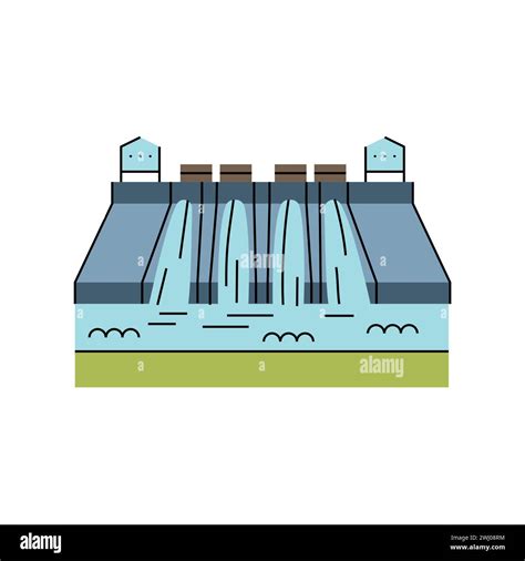 Hydroelectric Power Plant Color Line Icon Alternative Energy Source Vector Isolated Element