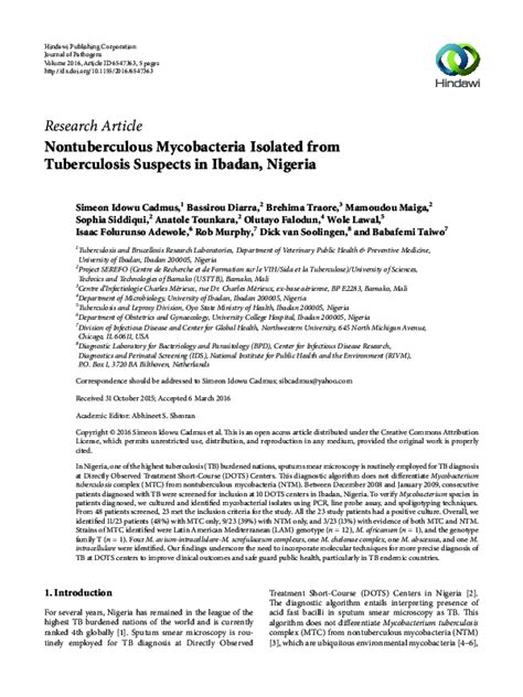 Pdf Nontuberculous Mycobacteria Isolated From Tuberculosis Suspects In Ibadan Nigeria