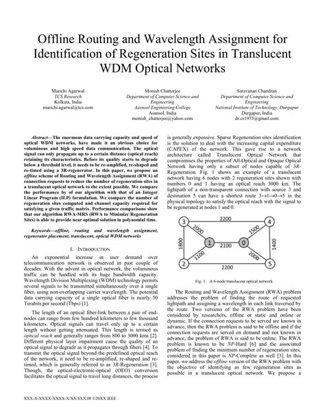 Pdf Offline Routing And Wavelength Assignment For Identification Of