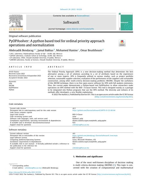 Pdf Pyopasolver A Python Based Tool For Ordinal Priority Approach