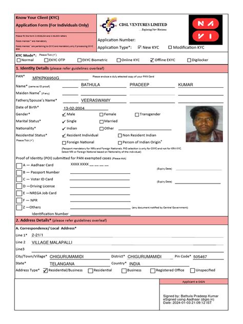 Navi Amc Kyc Form Pdf Identity Document Authentication