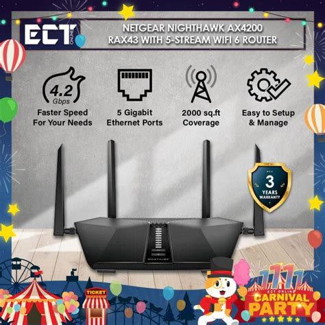 Netgear Nighthawk Ax4200 Rax43 With 5 Stream Wifi 6 Router Lazada