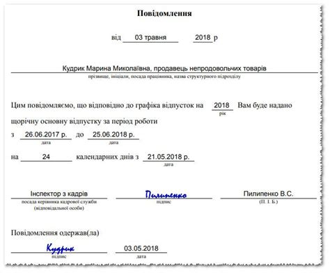 Документальне оформлення надання щорічної відпустки Приклади заповнення документів надання