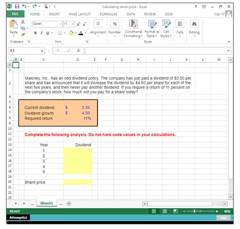 Solved 5 Home Insert Calculating Stock Price Excel