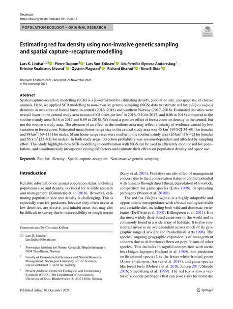 Pdf Estimating Red Fox Density Using Non Invasive Genetic Sampling And Spatial Capture