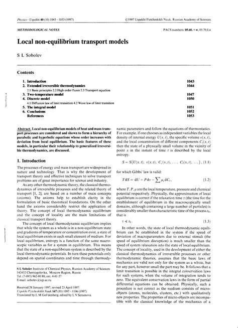 Pdf Local Non Equilibrium Transport Models
