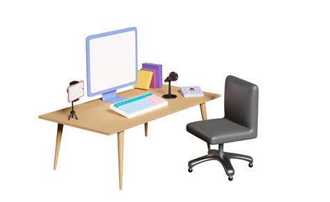 3d Computer On Table With Blank Screen Smartphone Microphone Office Chair In Room Online