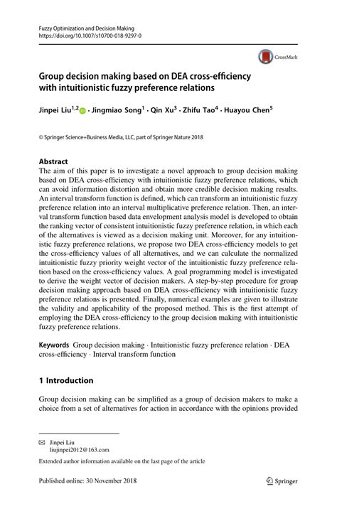 Pdf Group Decision Making Based On Dea Cross Efficiency With