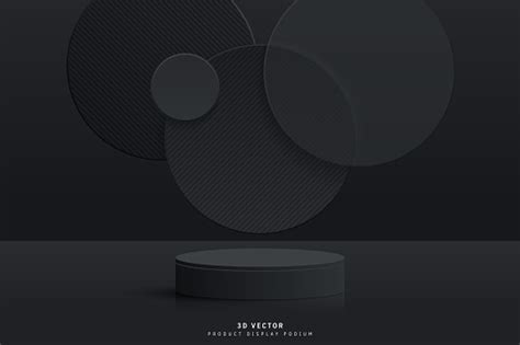 추상적인 까만 3d 실린더 연단 주춧대 또는 원형 유리제 오버랩을 가진 제품 진열대는 공중에 떠 있습니다 쇼 코스메틱을 위한