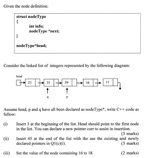 Solved Given The Node Definition Struct Nodetype Int