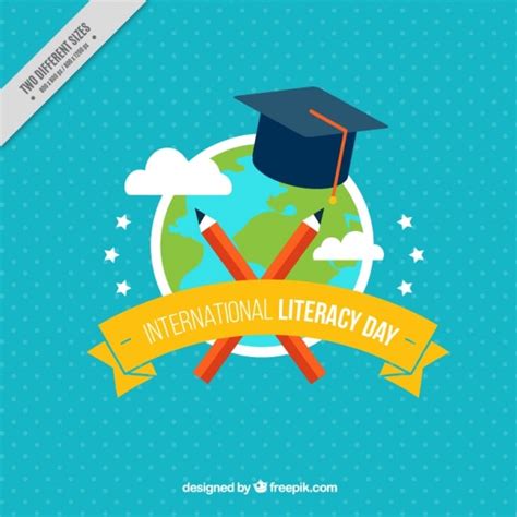 국제 문맹 퇴치의 날 세계와 각의 파란색 배경 무료 벡터