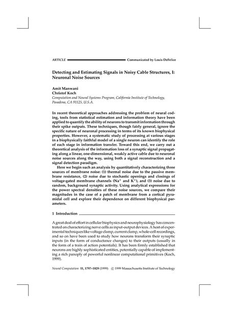 Detecting And Estimating Signals In Noisy Cable Structures S In