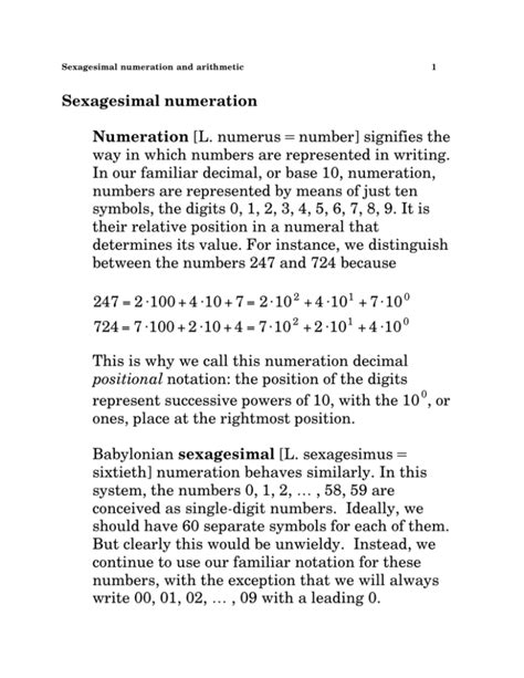 Sexagesimal Numeration And Arithmetic Explained
