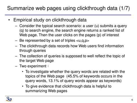 Ppt Web Page Summarization Using Clickthrough Data Powerpoint