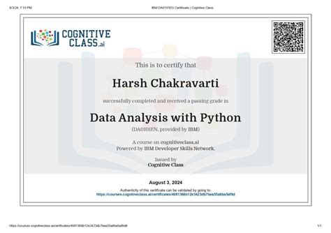 Harsh Chakravarti On Linkedin Dataanalysis Python Datascience Certification Cognitiveclass