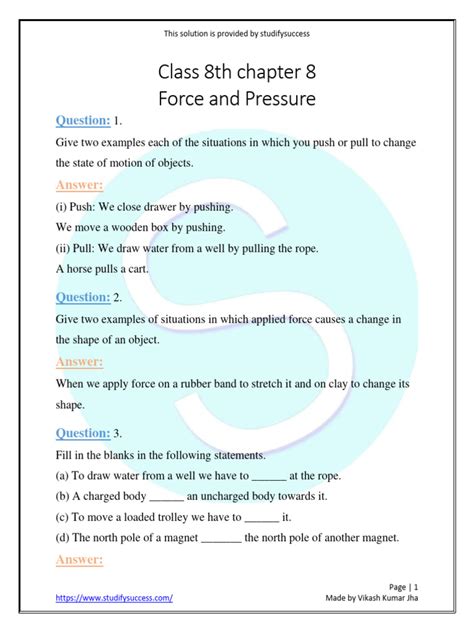 class 8th chapter 8 force and pressure pdf force rocket