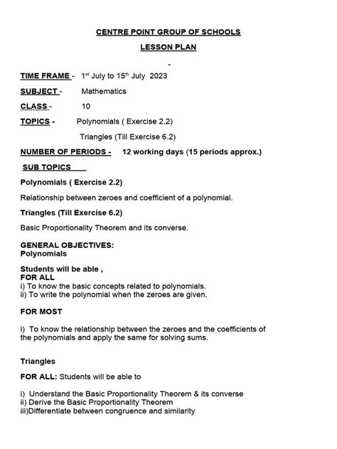 Cl 10 Lp4 Polynomilas Ex 22 And Triangle Till Ex 62 1st July