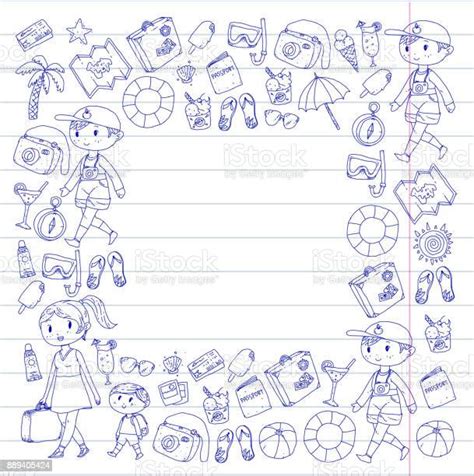 아이 들과 함께 가족 여행 어머니 아버지 자매 형제 남자와 여자 유치원 취학 전 아동 학교 아이입니다 모험 탐험 및 가족 휴가 또는 휴일 해변 다이빙 가족에 대한 스톡 벡터