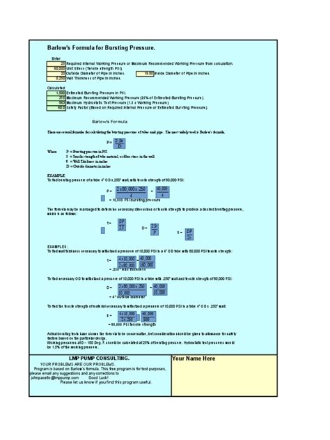 Barlows Formula For Pipe Pressure Pdf