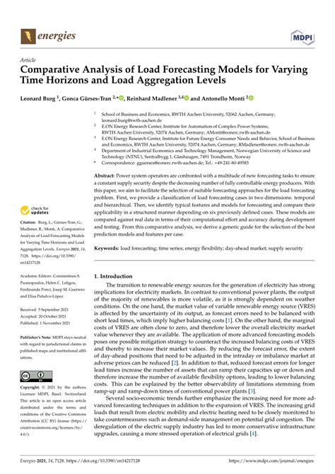 Pdf Comparative Analysis Of Load Forecasting Models For Varying Time Horizons And Load