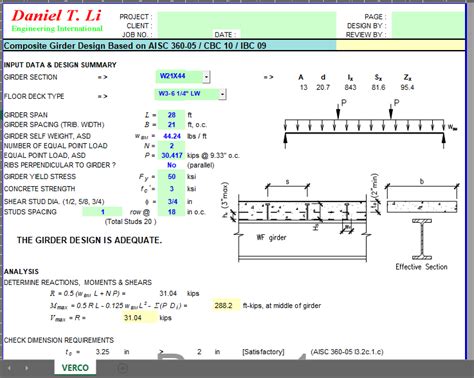 Composite Girder Design Based On Aisc 360 05 Cbc 10 Ibc 09 Civil Mdc