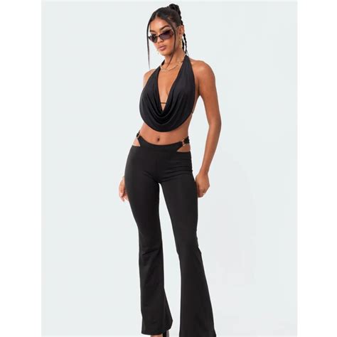 Edikted Black Halter Plunge Cowl Neck Backless Top Depop