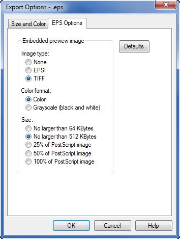 Encapsulated PostScript EPS Export Options Dialog