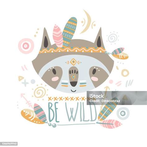 귀여운 인도 아기 너구리입니다 손으로 그린 벡터 일러스트 레이 션 아이 또는 아기의 T셔츠 아이 웨어 그래픽 패션 인쇄 디자인