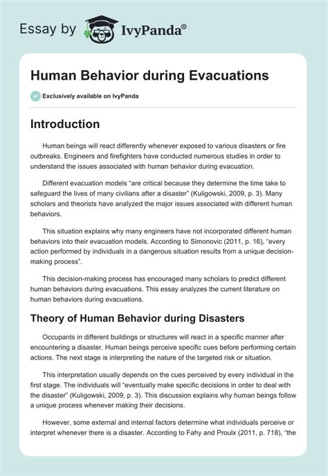 Human Behavior During Evacuations 1961 Words Research Paper Example
