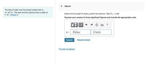Solved The Flow Of Water Over The Broad Crested Weir Is 15
