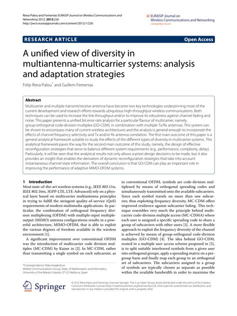 Pdf A Unified View Of Diversity In Multiantenna Multicarrier Systems