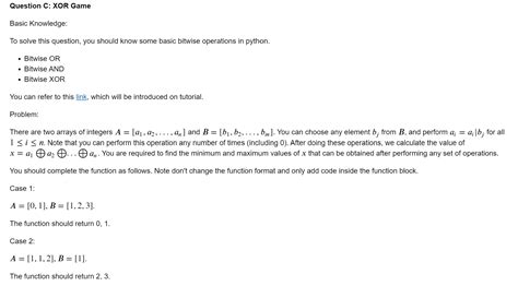 Solved Question C XOR Game Basic Knowledge To Solve This Chegg