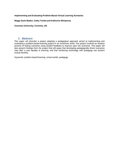 Pdf Implementing And Evaluating Problem Based Virtual Learning Scenarios