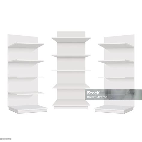 빈 빈 쇼케이스 디스플레이 매장입니다 전면 왼쪽 및 오른쪽 보기입니다 벡터 템플릿 디자인에 대 한 준비를 모의입니다 3차원 형태에 대한 스톡 벡터 아트 및 기타 이미지