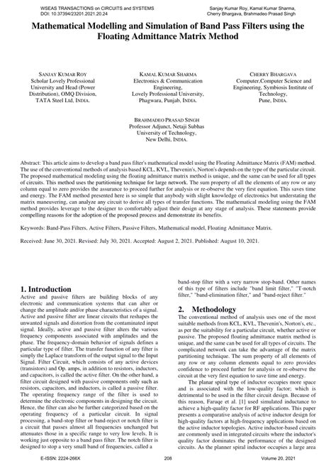 Pdf Mathematical Modelling And Simulation Of Band Pass Filters Using