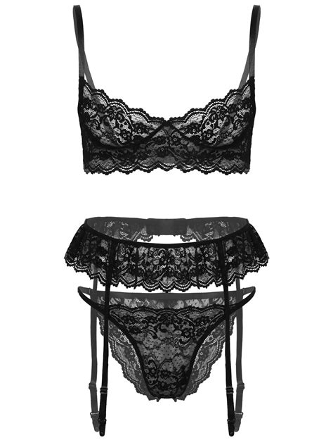 남자 시시 속옷 Nightwear 시스루 꽃 레이스 란제리 끈 팬티 가터 벨트와 Unlined 브래지어 세트 란제리 세트 AliExpress