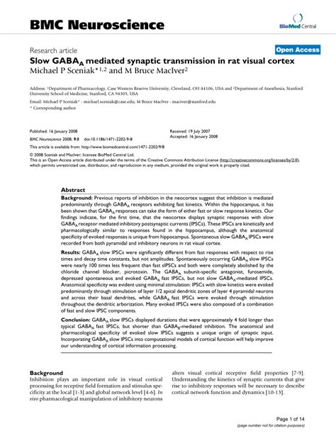 Pdf Slow Gabaa Mediated Synaptic Transmission In Rat Visual Cortex